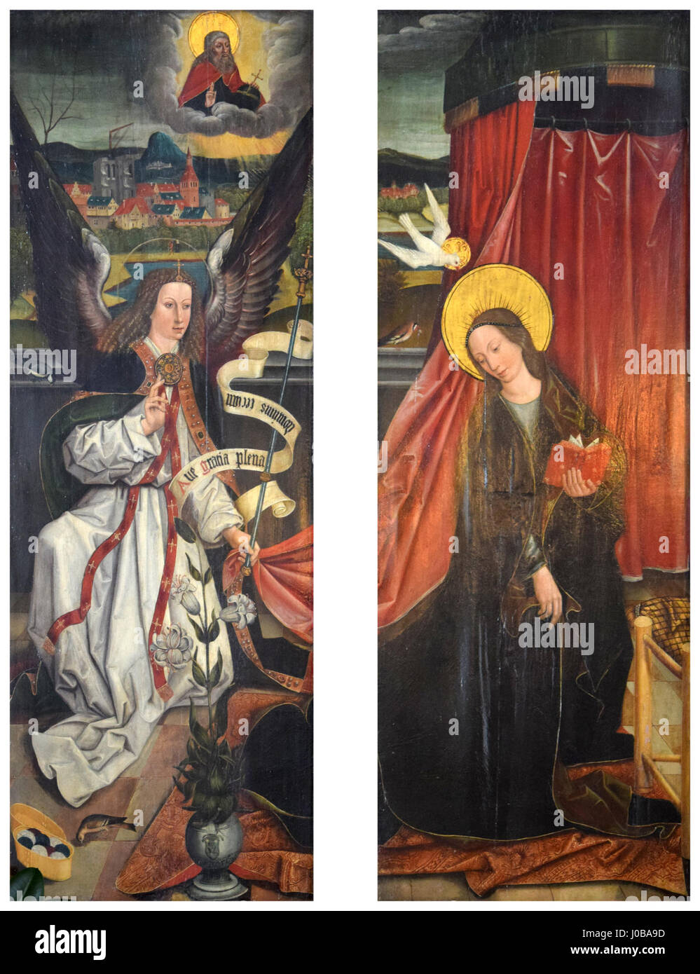 This artwork depicts the Annunciation to Mary, a key biblical event ...