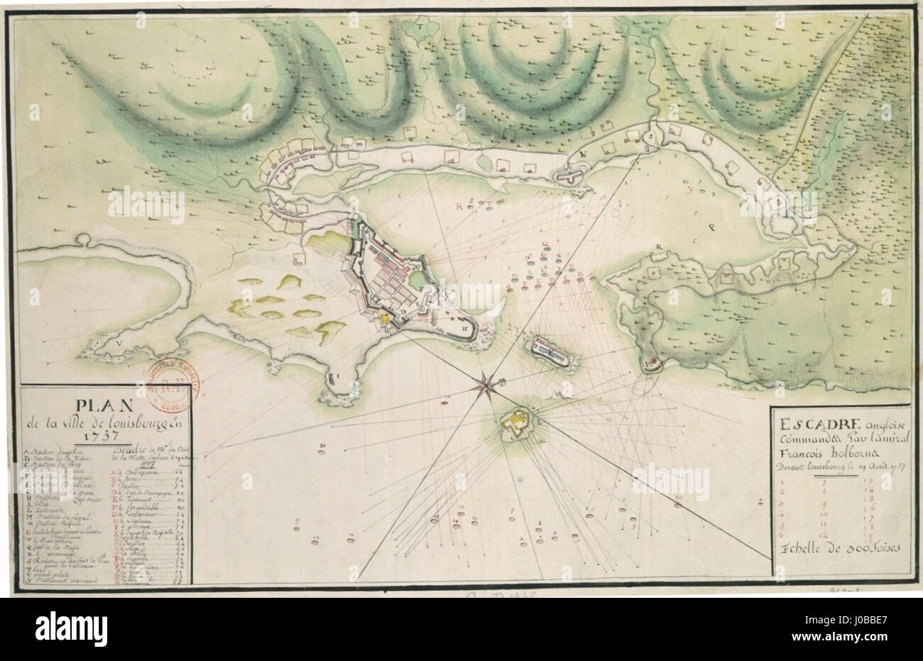 The 'Plan défensif de Louisbourg en 1757' is a detailed map outlining ...