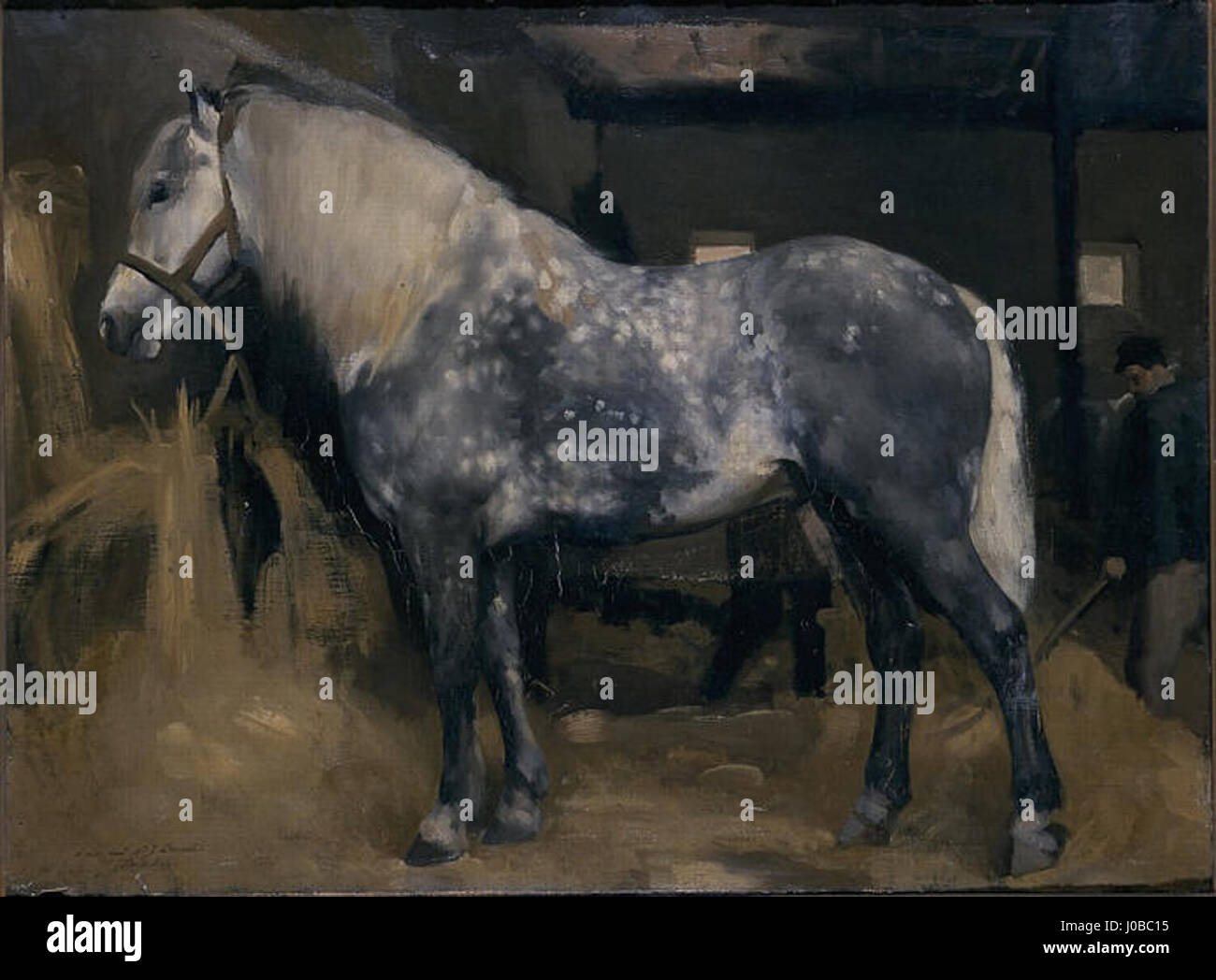 This painting of a Percheron horse in a stable captures the powerful ...