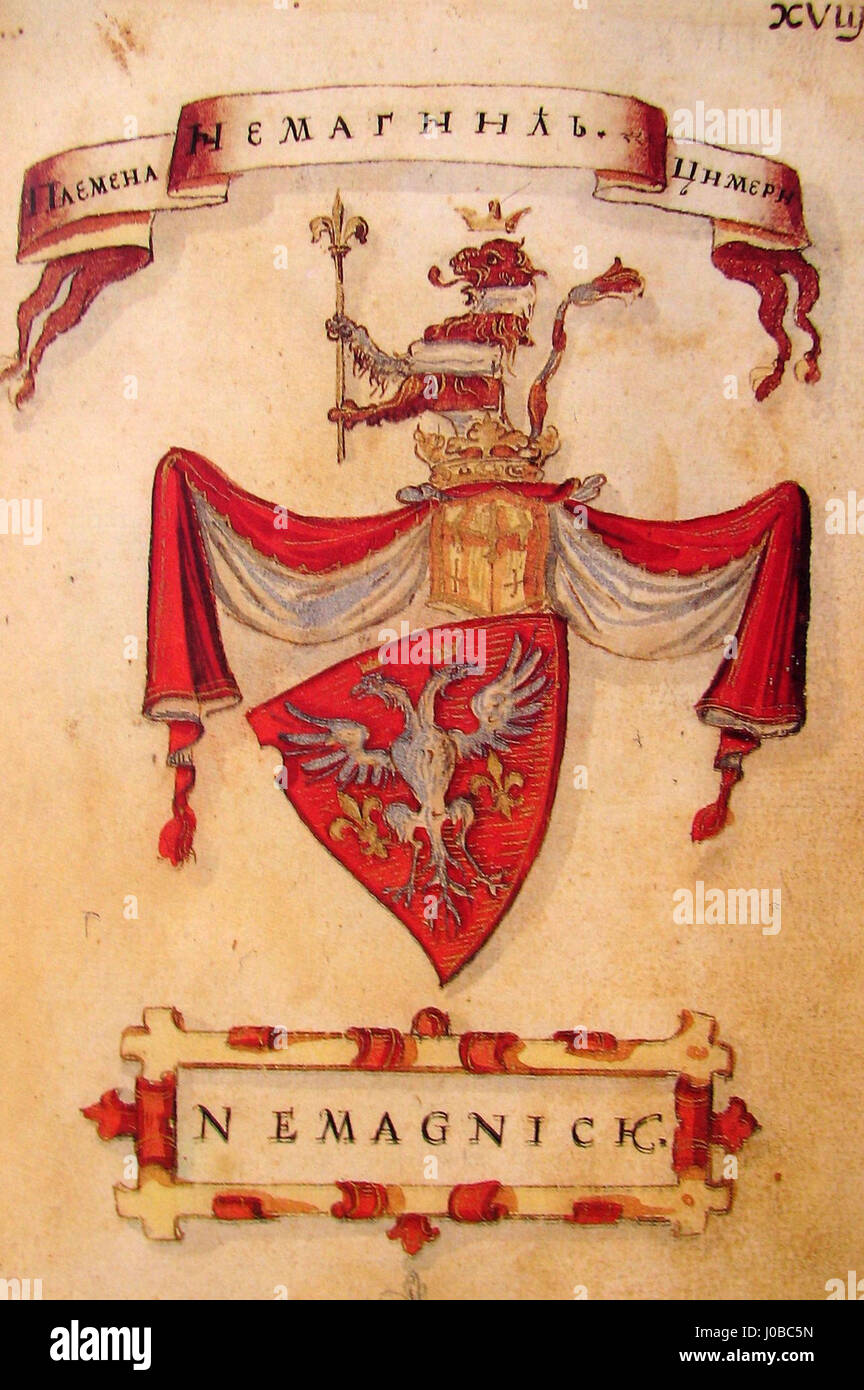 This armorial represents the heraldic symbols of the Nemanjic dynasty ...