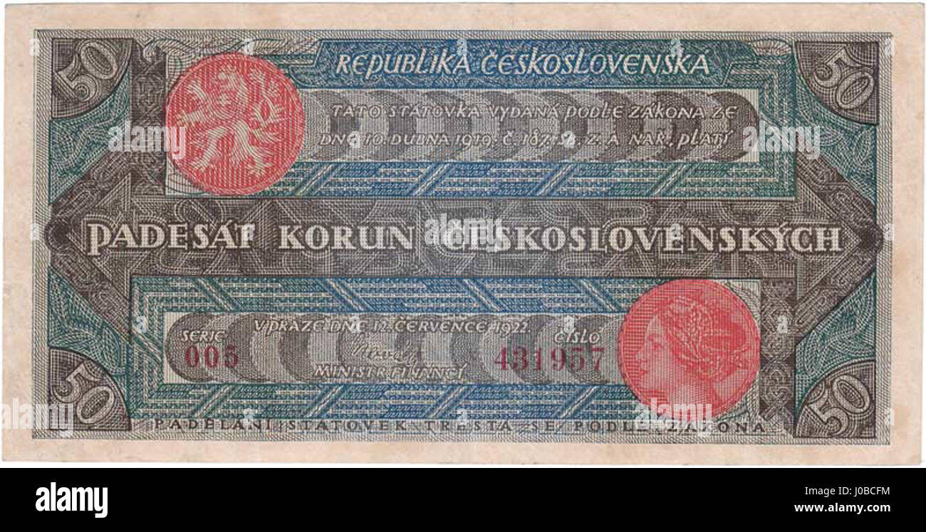 'Bankovka 50 Kc z roku 19' by František Kysela is a 50 Czech koruna ...