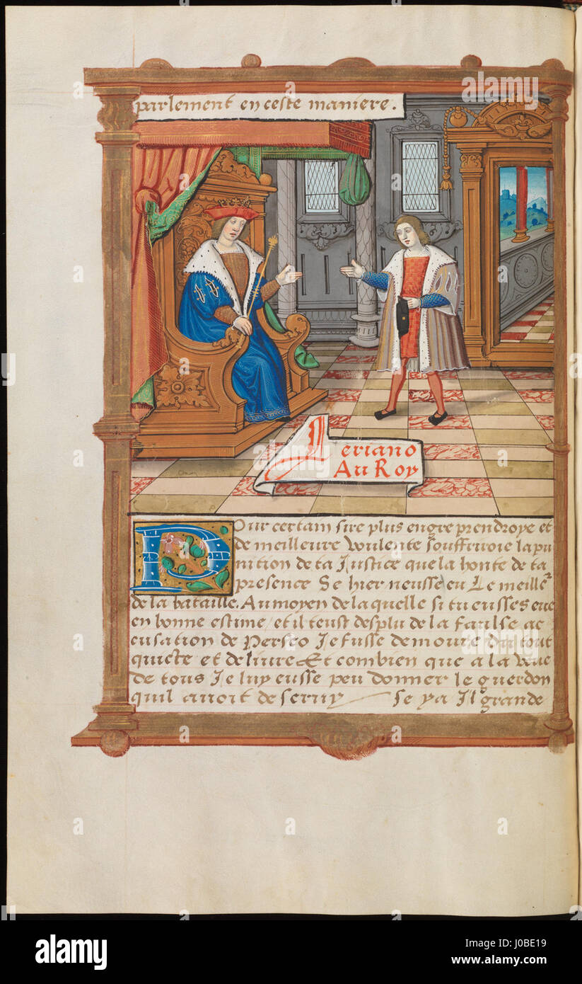 The manuscript page from the 'Roman de Lérrian et Lauréolle' housed at ...