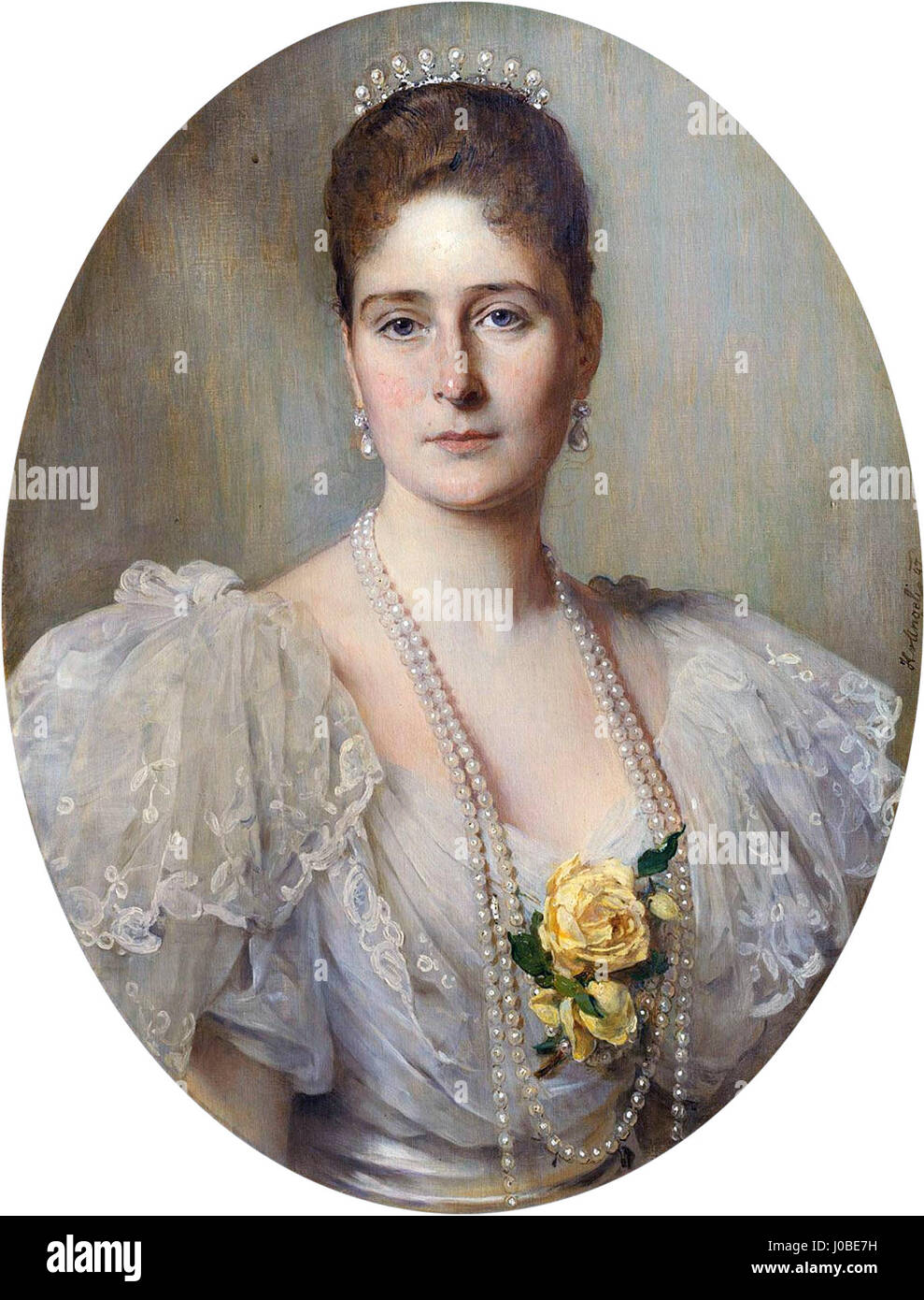 A portrait of Alix of Hesse, showing the princess in her regal attire ...