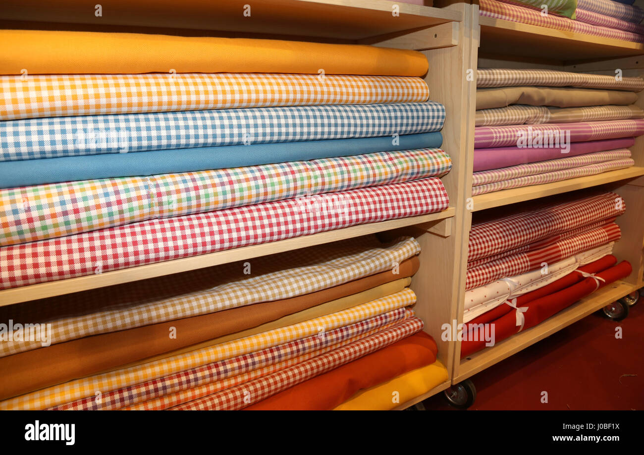 fabric store with many textile products for sale on the shelves Stock ...