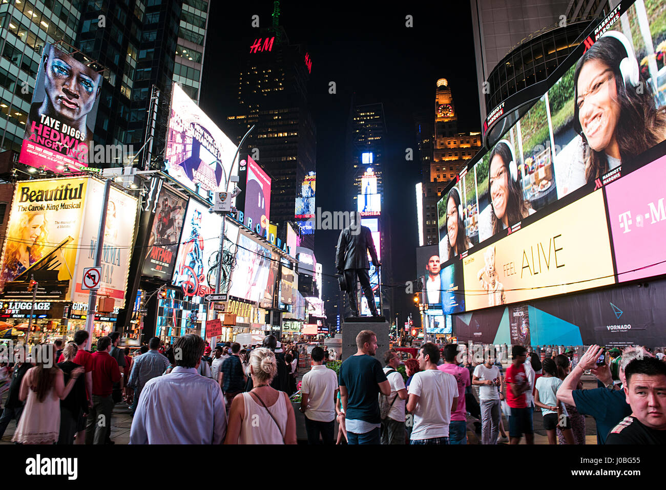 The famous Time Square in New York by night, United States of America ...