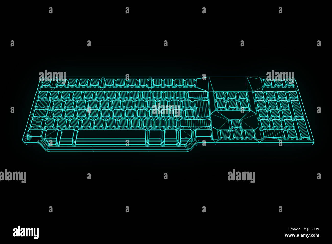 PC Keyboard in Hologram Wireframe Style. Nice 3D Rendering Stock Photo ...