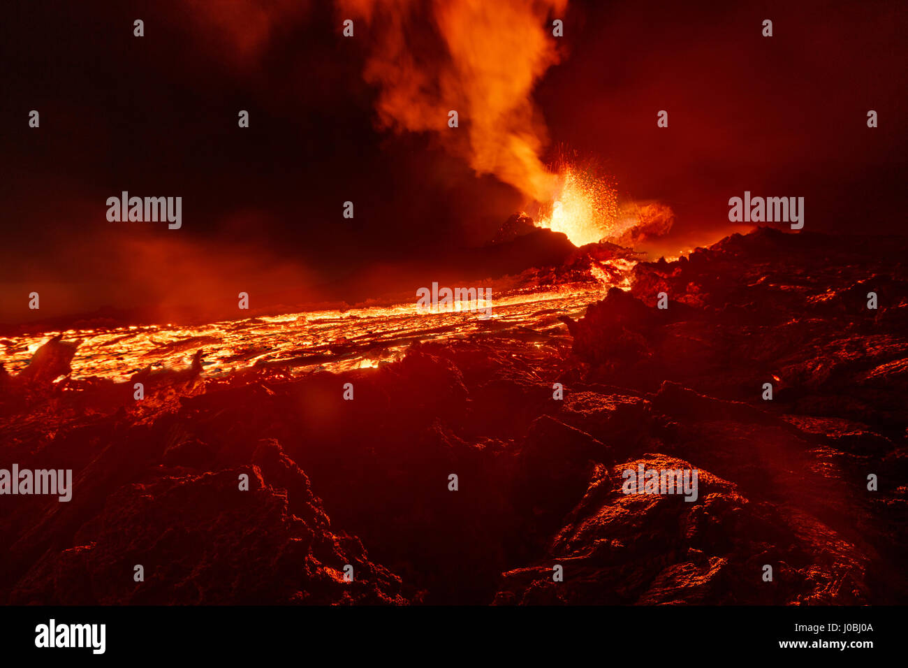 The powerful volcanic eruption lights up the night sky. HAIR-RAISING ...
