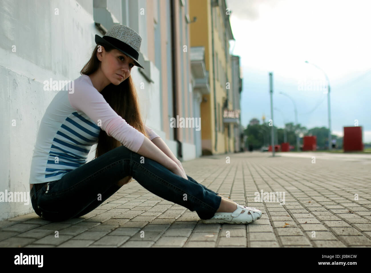girl outdoor road sad alone Stock Photo - Alamy