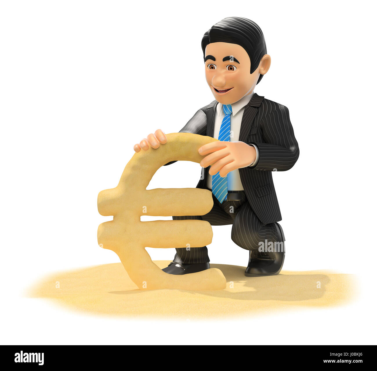 3d business people illustration. Businessman making euro symbol with ...