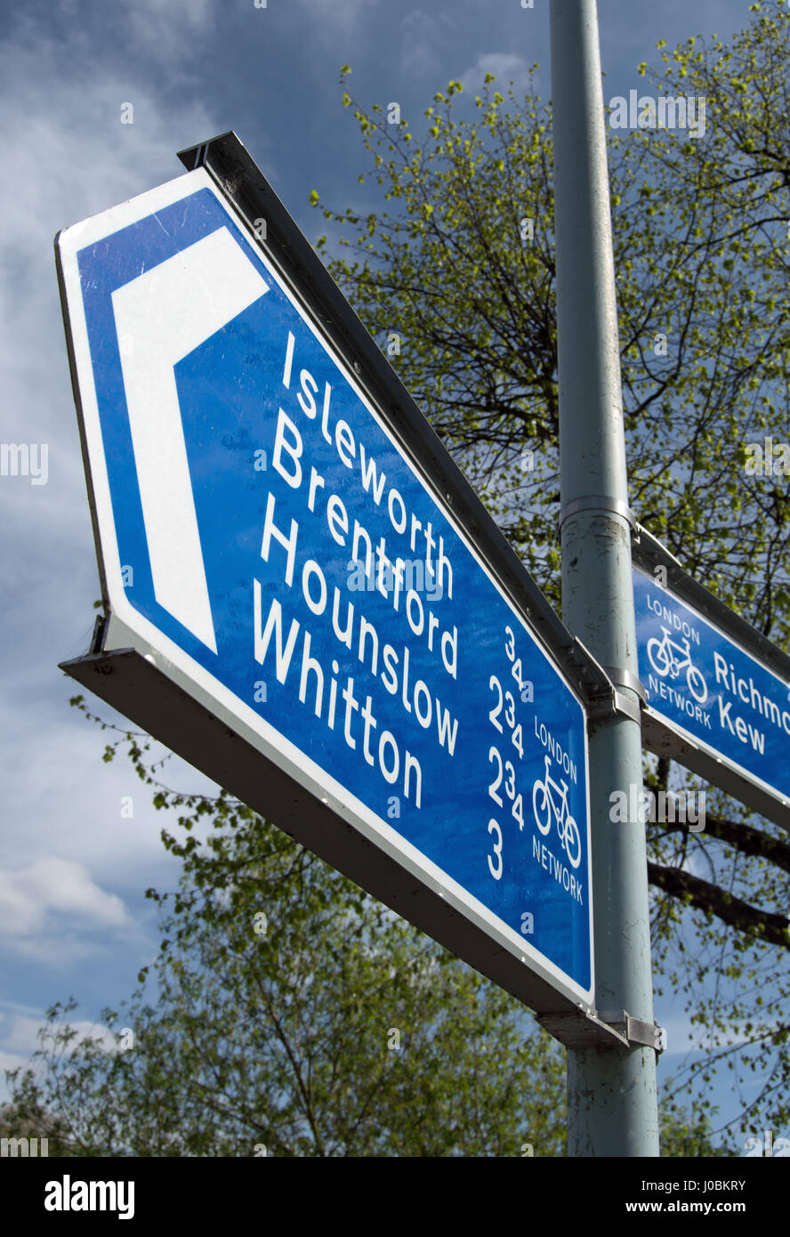 london cycle network route signs showing diections and distances to ...