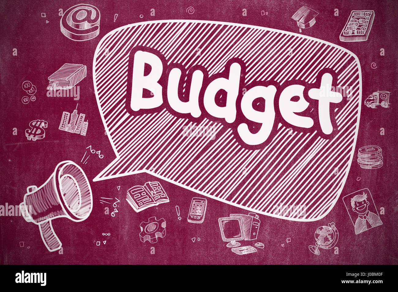 Budget - Hand Drawn Illustration on Red Chalkboard Stock Photo - Alamy