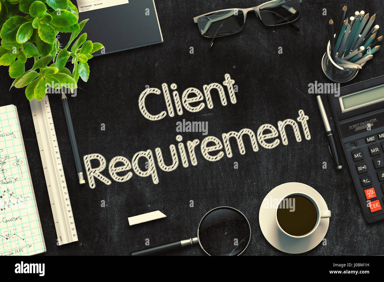 Client Requirement - Text on Black Chalkboard. 3D Rendering Stock Photo ...