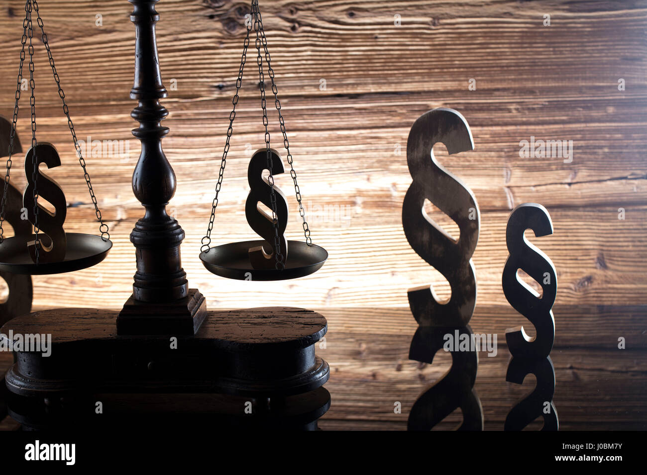 Law and justice concept. Scale of justice on wooden background Stock ...