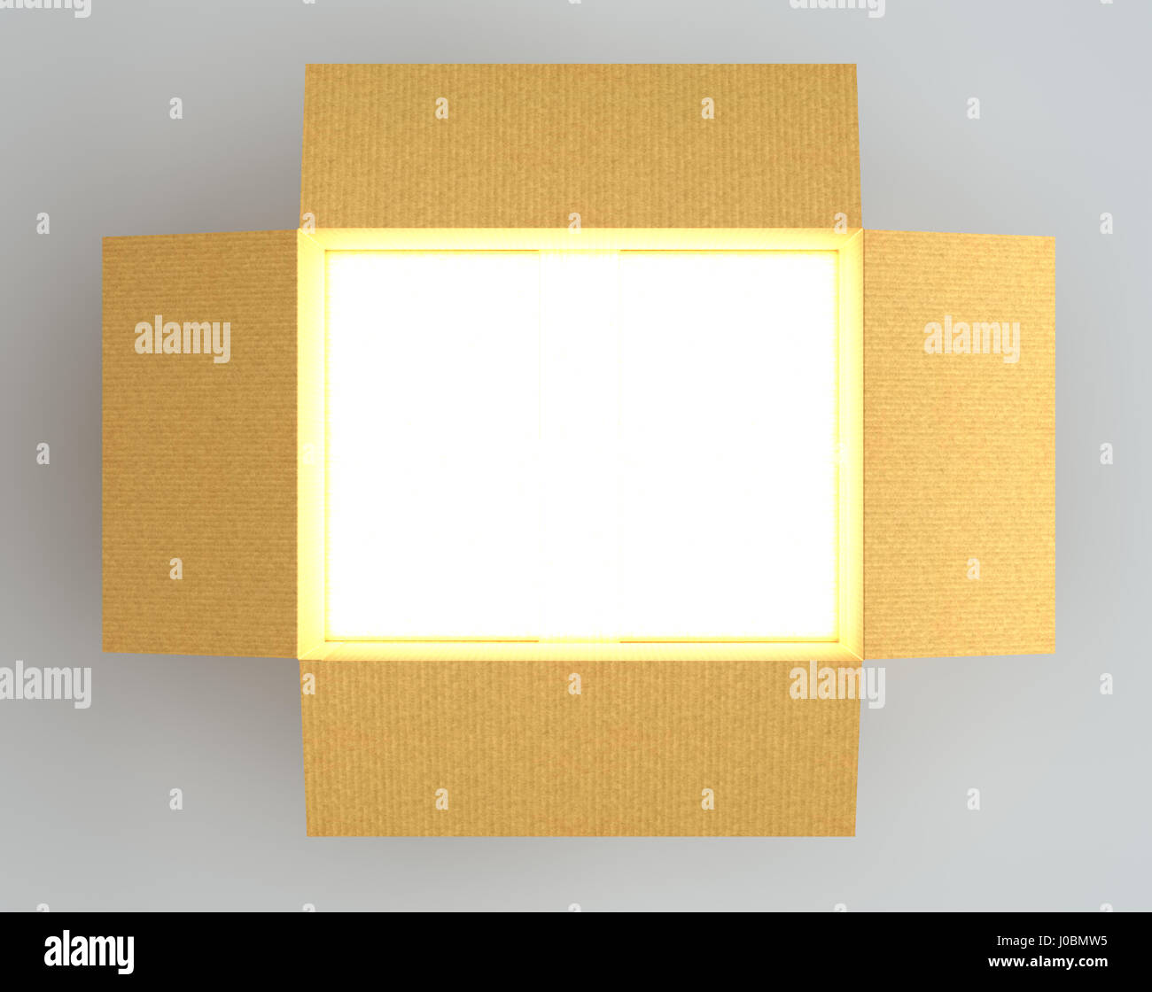 Open cardboard box with glow inside Stock Photo - Alamy