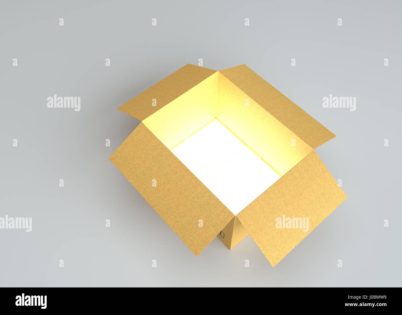 Open cardboard box with glow inside Stock Photo - Alamy