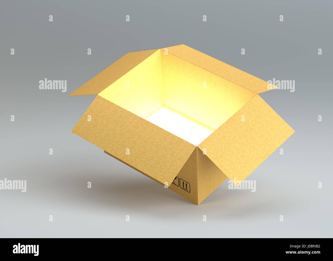 Open cardboard box with glow inside Stock Photo - Alamy