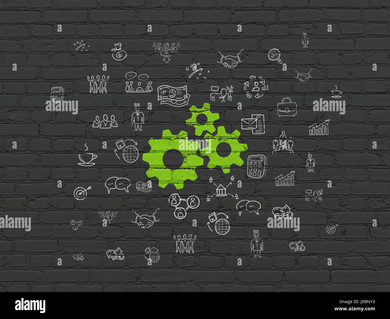 Business concept: Gears on wall background Stock Photo - Alamy