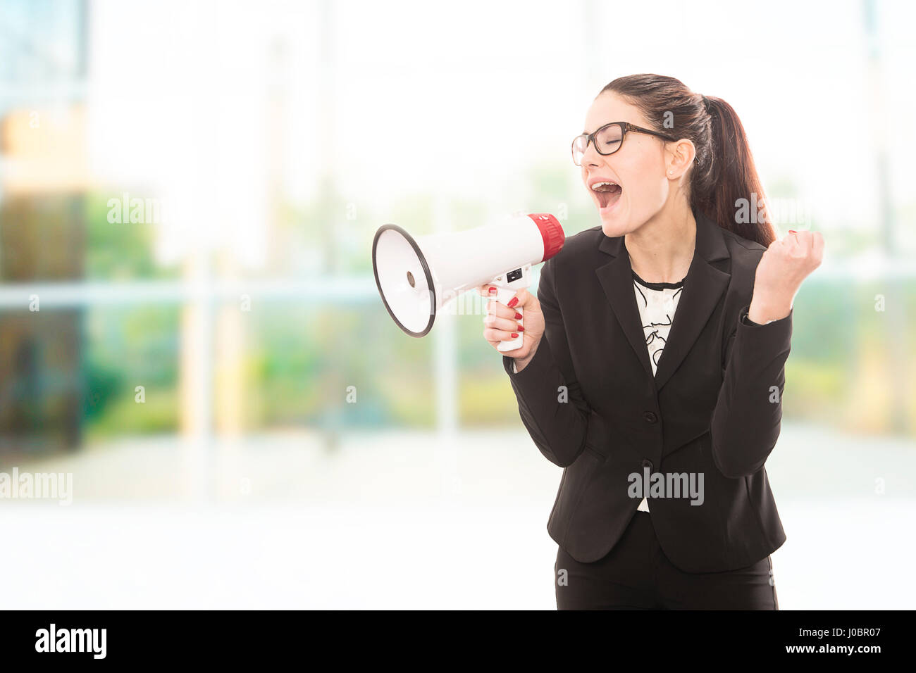Portrait beautiful woman yelling over hi-res stock photography and ...