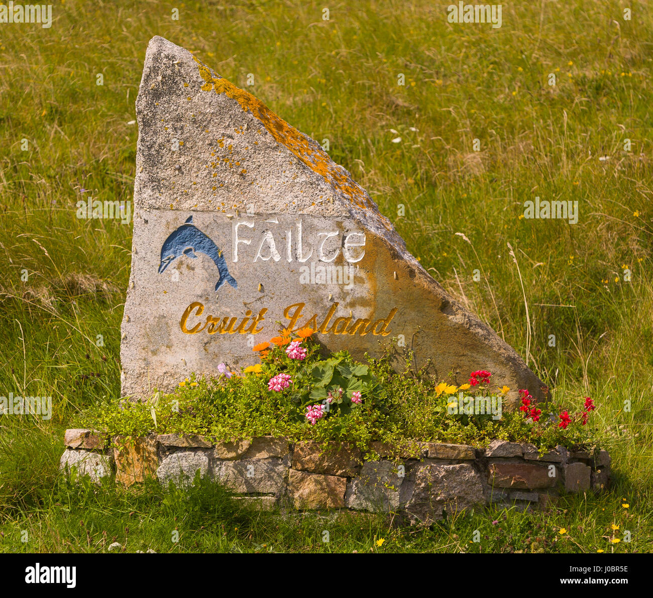 CRUIT ISLAND, DONEGAL, IRELAND - Stone welcome sign on Cruit Island ...