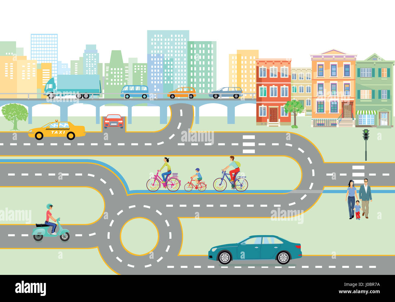Community with road traffic transport, vector illustration Stock Photo ...