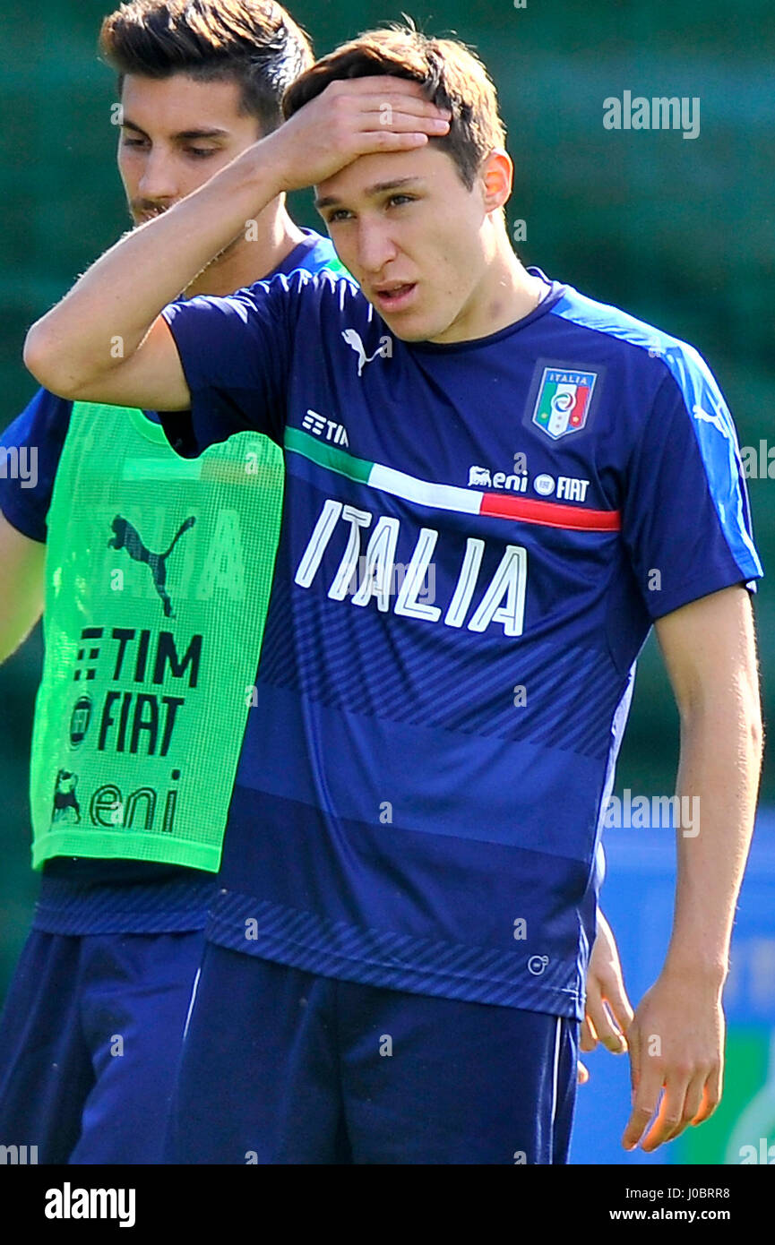 Florence, Italy. 11th Apr, 2017. Italy's player Federico Chiesa during ...