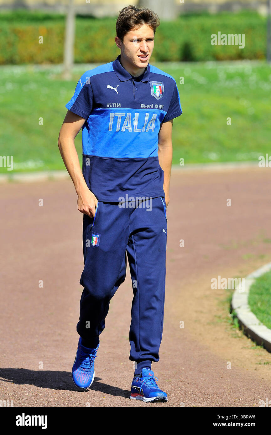 Florence, Italy. 11th Apr, 2017. Italy's player Federico Chiesa during ...