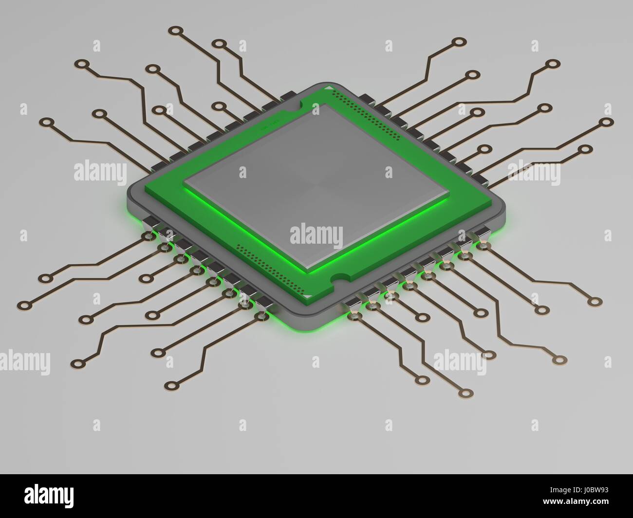 realistic cpu with green glow.3d render Stock Photo - Alamy
