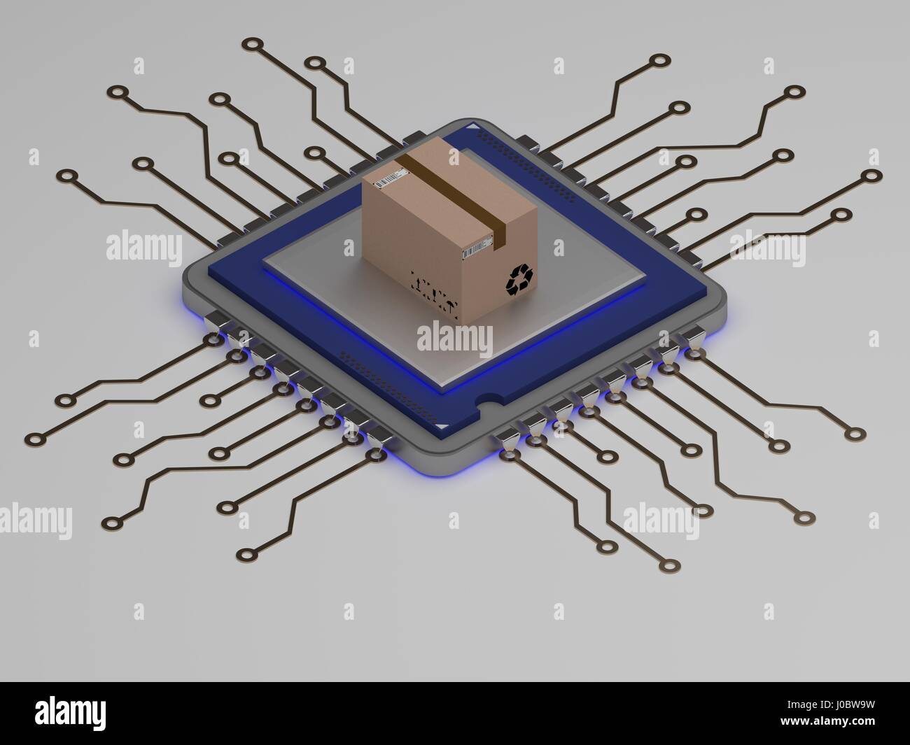 smart delivery box on realistic cpu icon 3d render Stock Photo - Alamy
