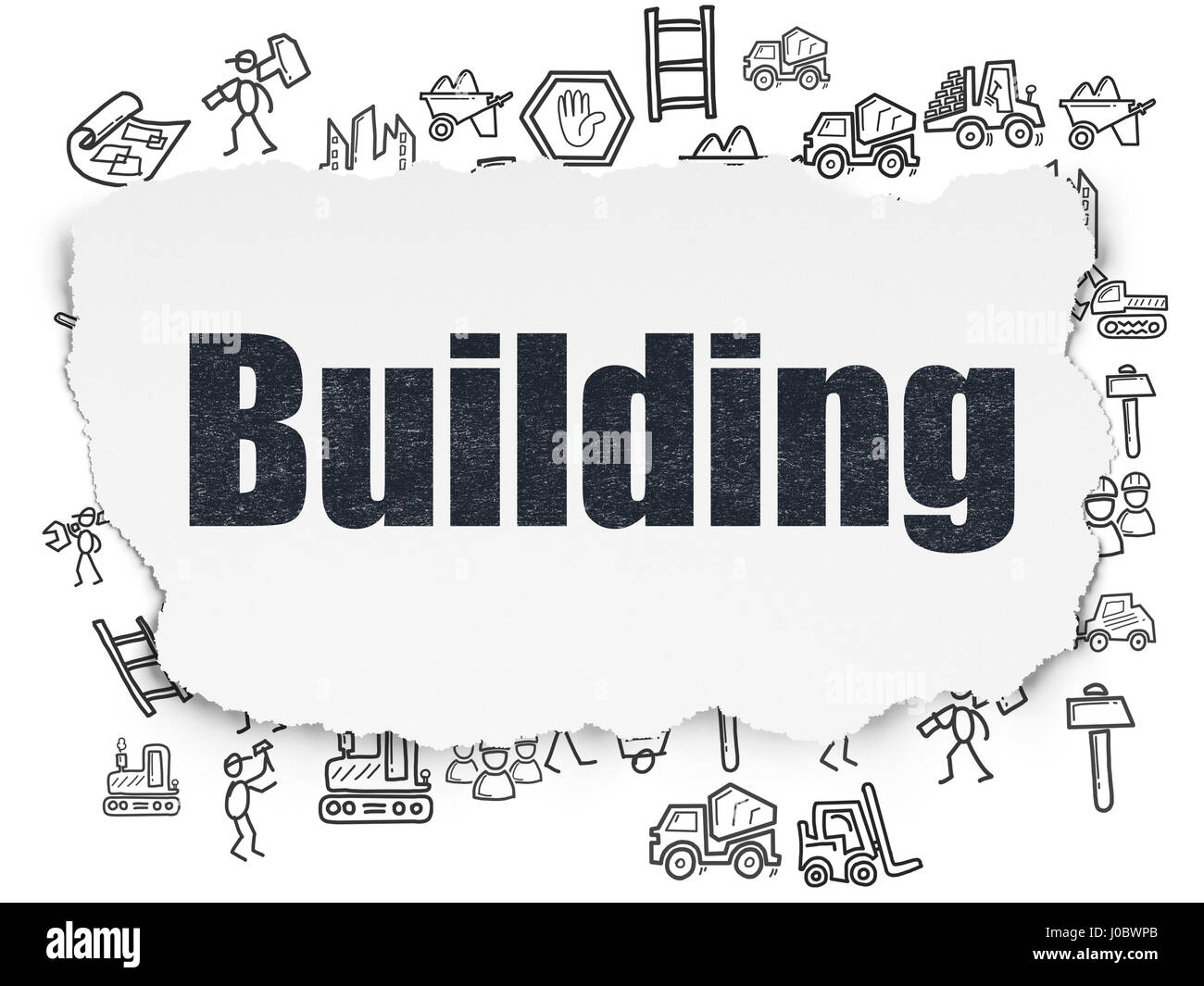Constructing concept: Building on Torn Paper background Stock Photo - Alamy
