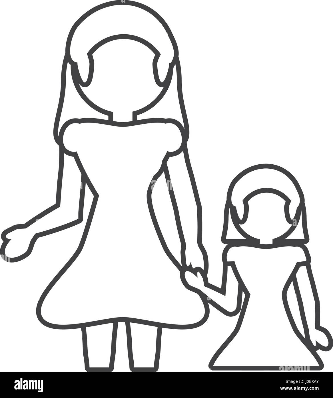 Mom daughter family outline Black and White Stock Photos & Images - Alamy