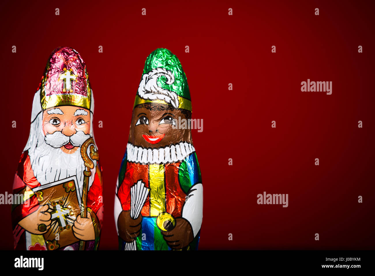 Close up of Sinterklaas and Black Pete . Saint Nicholas chocolate ...
