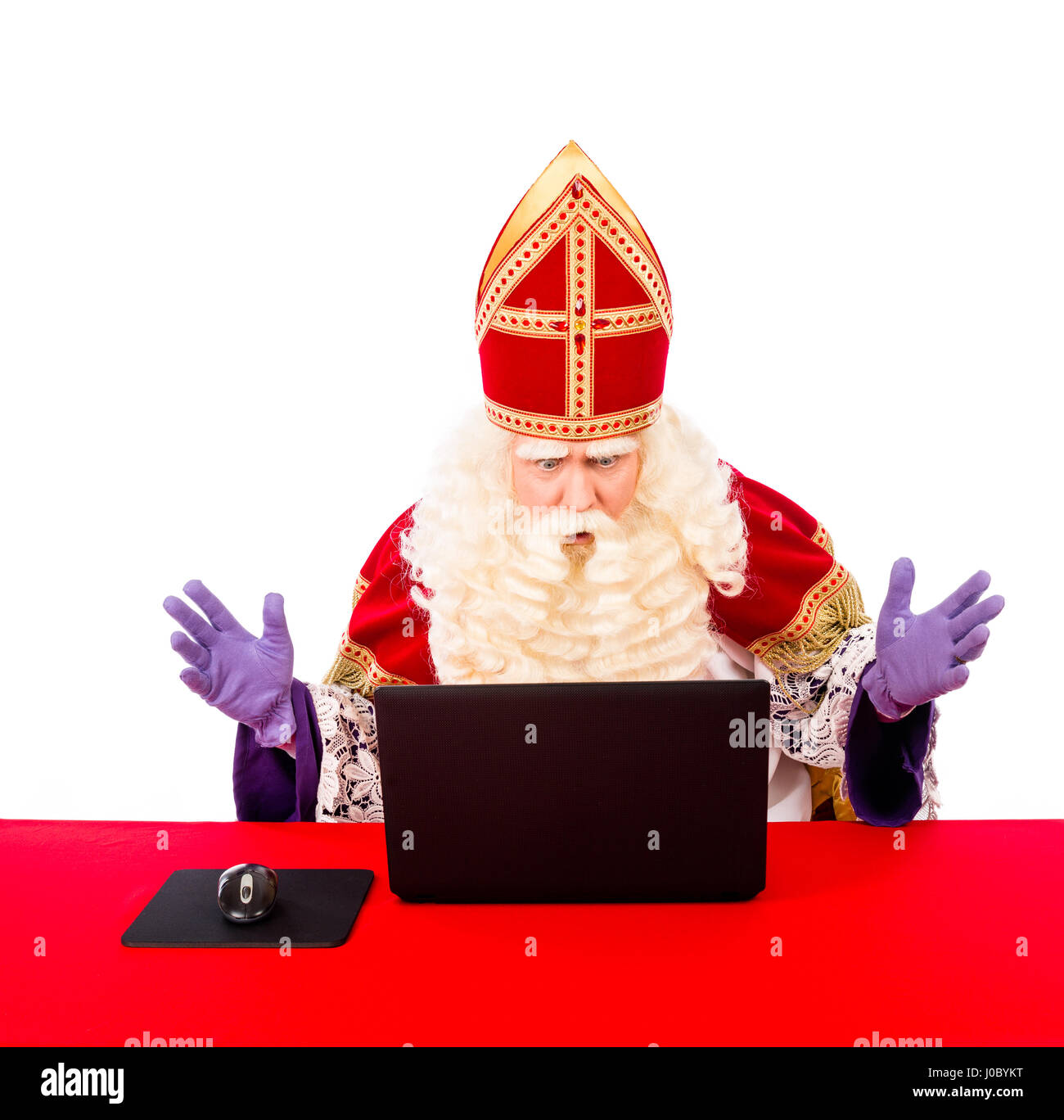 Sinterklaas with laptop. isolated on white background. Dutch character ...