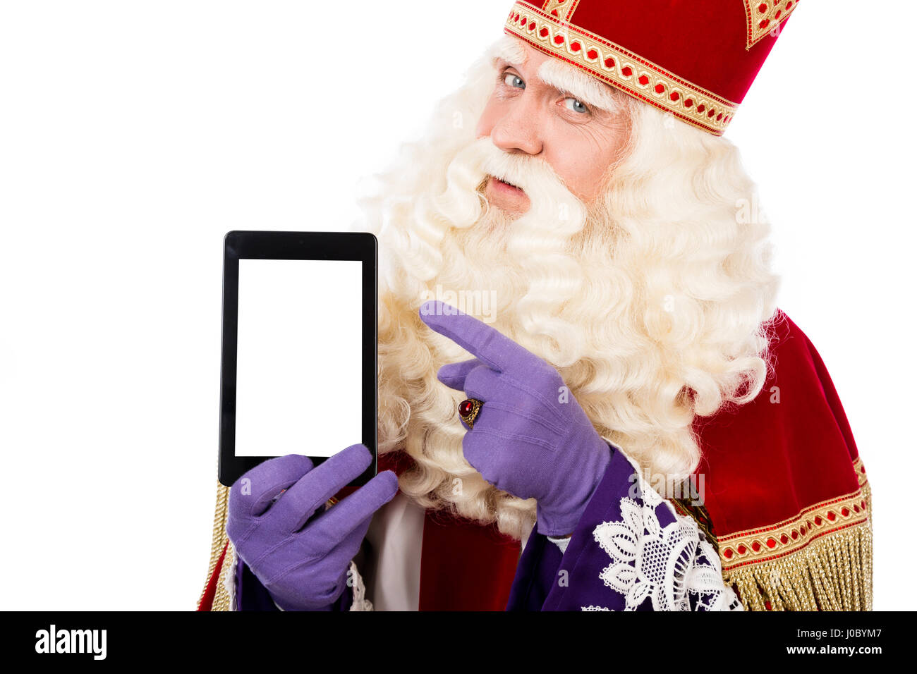 Sinterklaas showing tablet. isolated on white background. Dutch ...