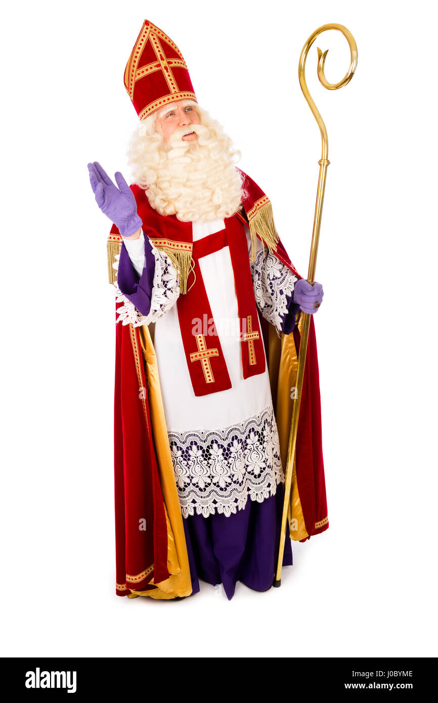 Sinterklaas waving portrait full length . isolated on white background ...