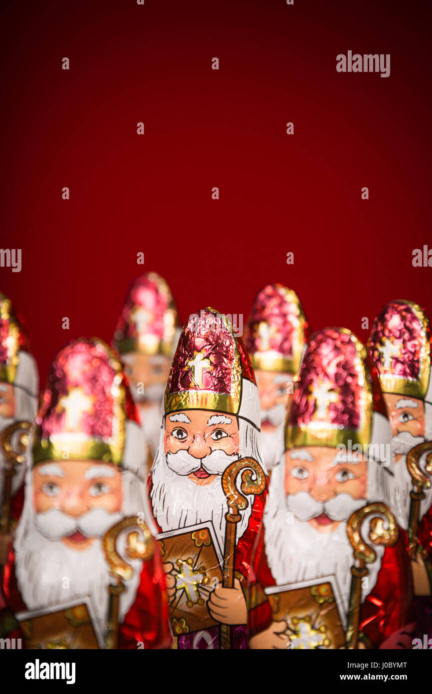 Close-up of Sinterklaas. Saint Nicholas chocolate figurine of Dutch ...