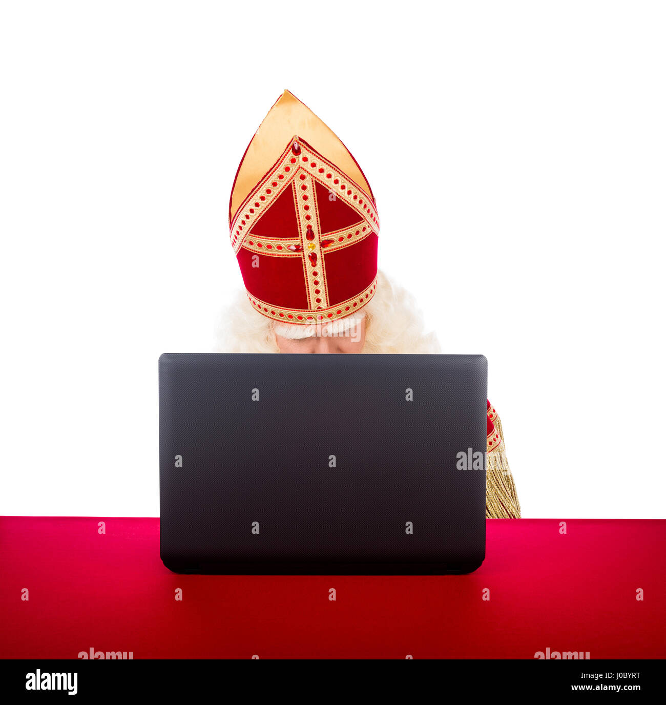 Sinterklaas with laptop. isolated on white background. Dutch character ...