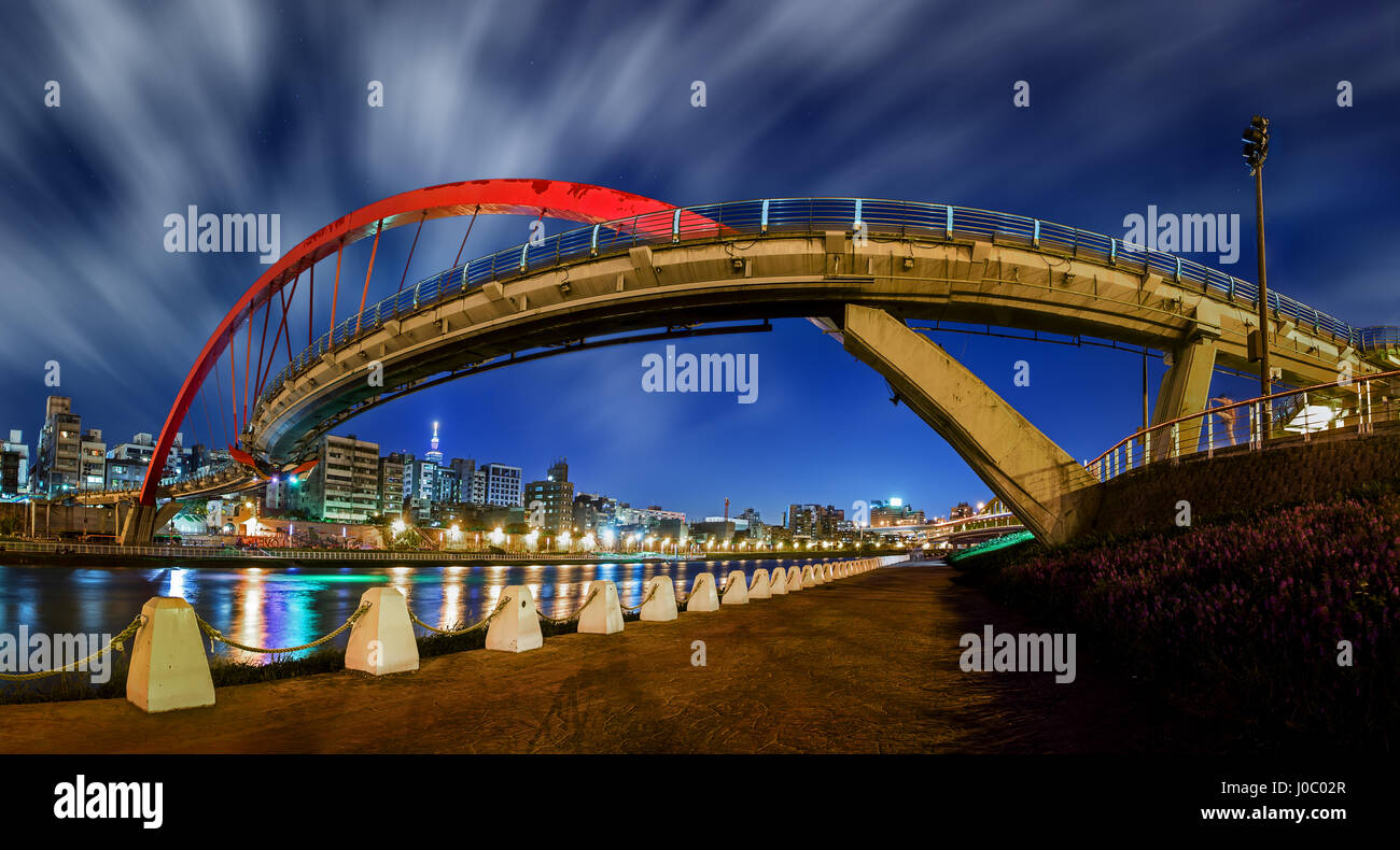Long exposure panorama of the Rainbow Bridge in Taipei, Taiwan Stock ...