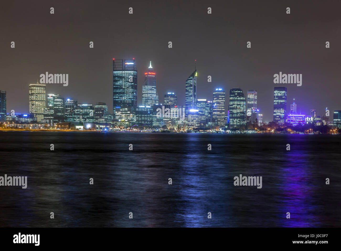 Skyline of Perth City at night, viewed from the south side. West ...
