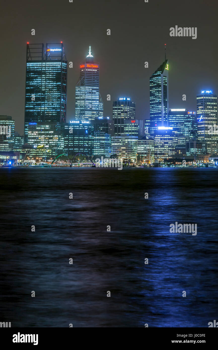 Skyline of Perth City at night, viewed from the south side. West ...