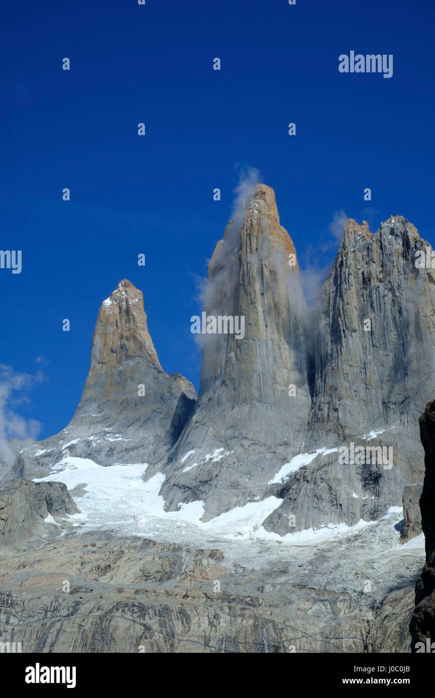 The rock towers that give the Torres del Paine range its name, Torres ...