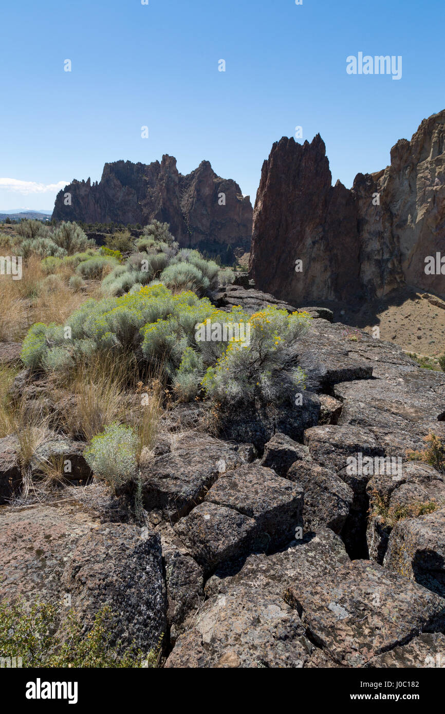The rugged Smith Rock State Park in central Oregon's High Desert, near ...
