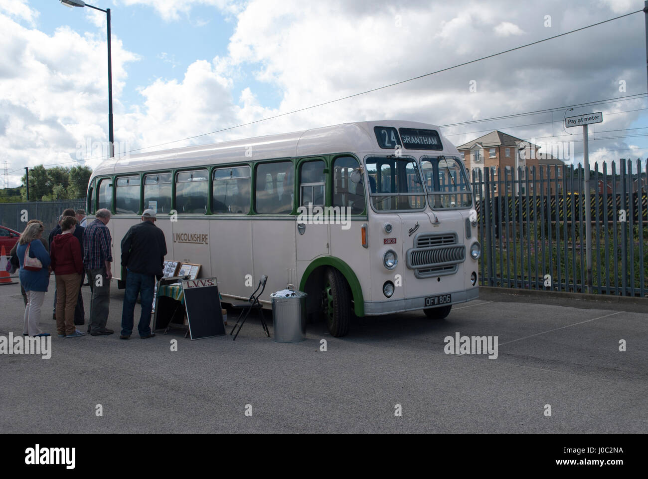 Vintage bus with Grantham sign Stock Photo - Alamy