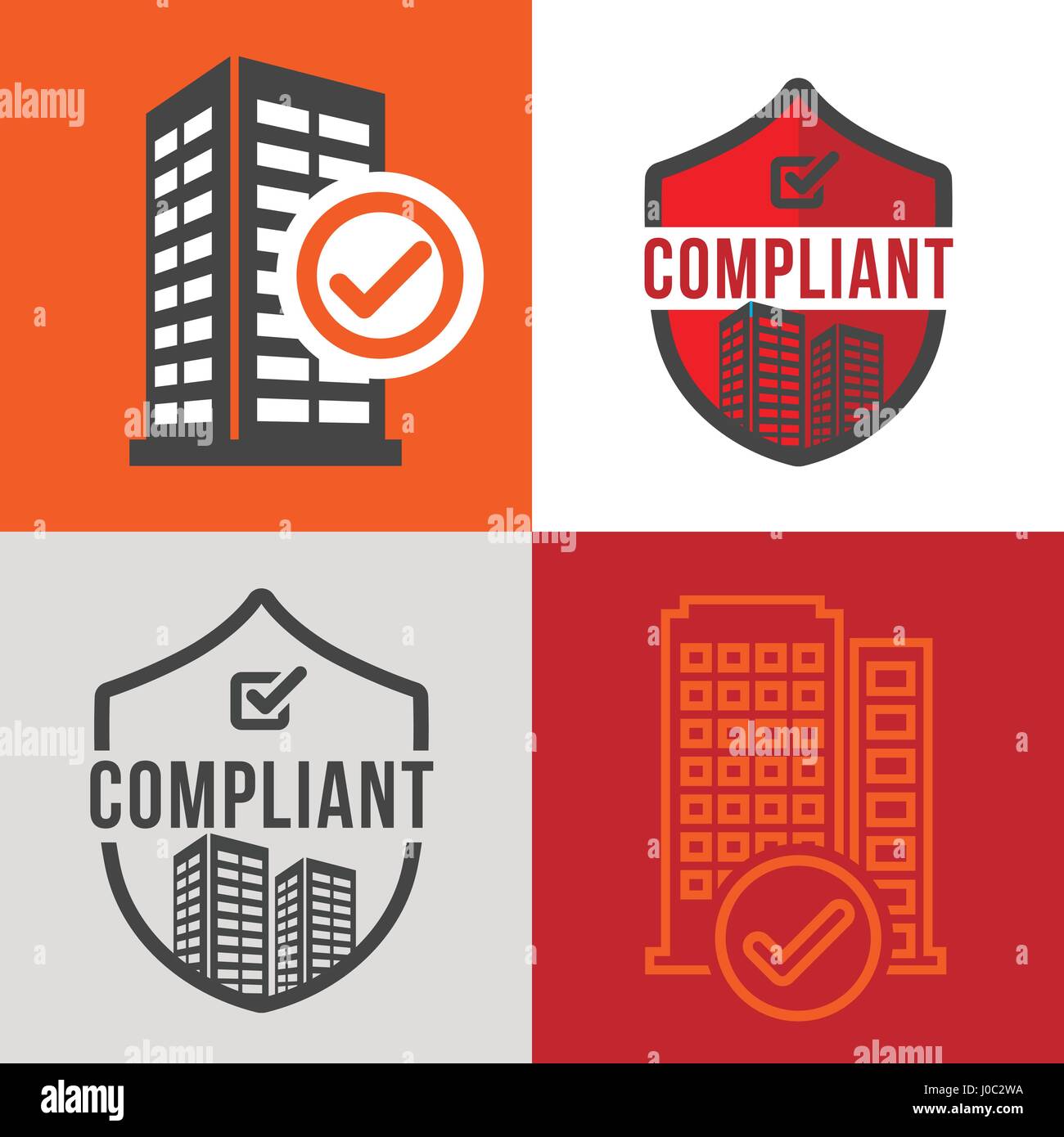 In Compliance Graphic with checkmarks and building icon set Stock ...