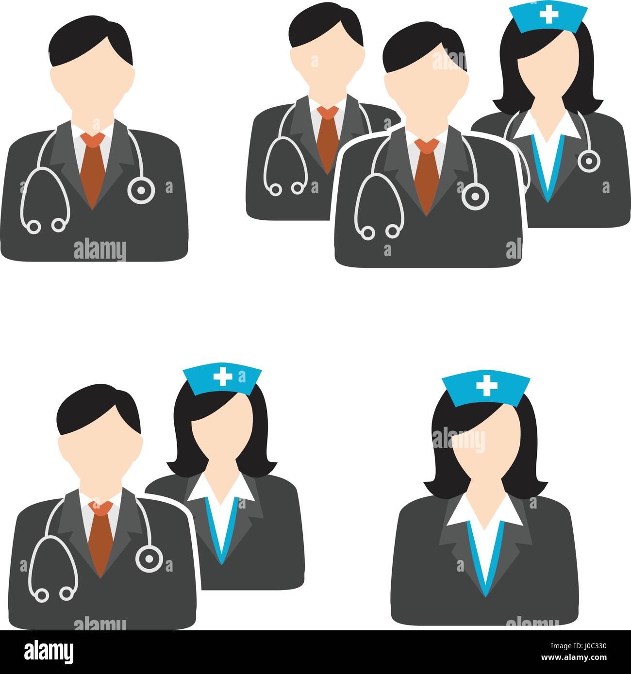 Medical Healthcare Doctor and Nurse Icons with People Figures and ...