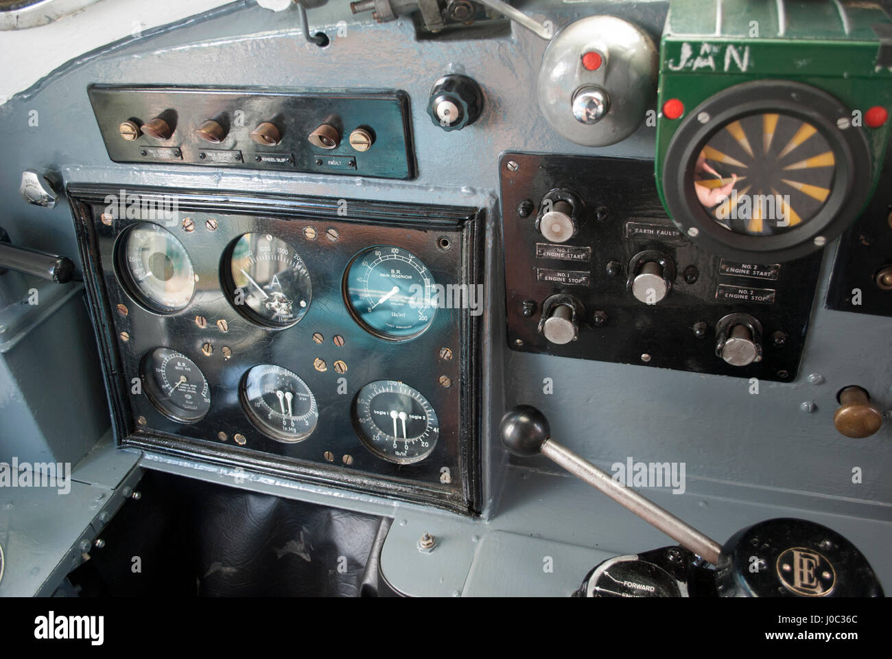Inside the cab of a an old British Rail Class 55 Deltic diesel train ...