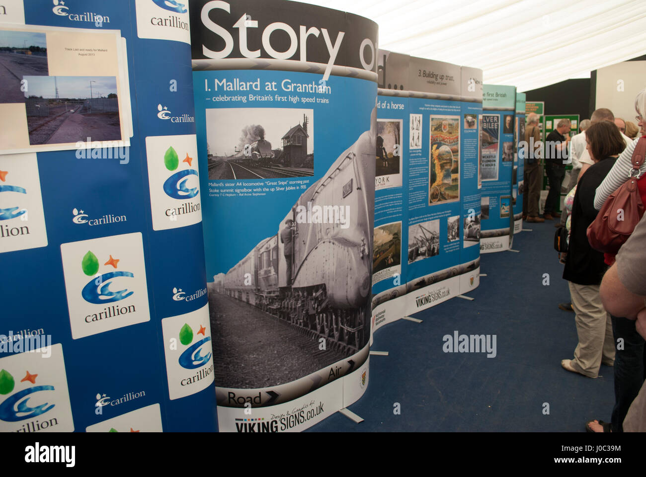 Information displays about vintage steam train at Mallard exhibition at ...