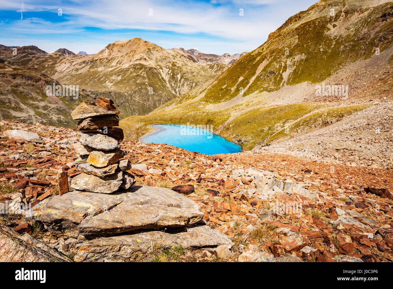 Stack of rocks, elevated view of lake in mountains Stock Photo - Alamy