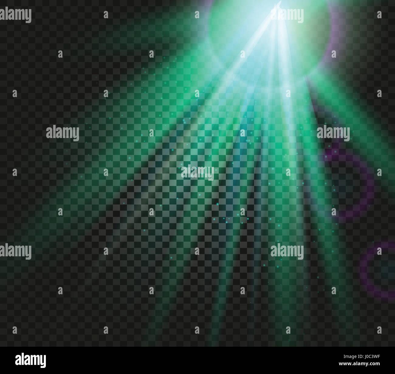 Shining vector green color light effects, glowing beams on checkered ...