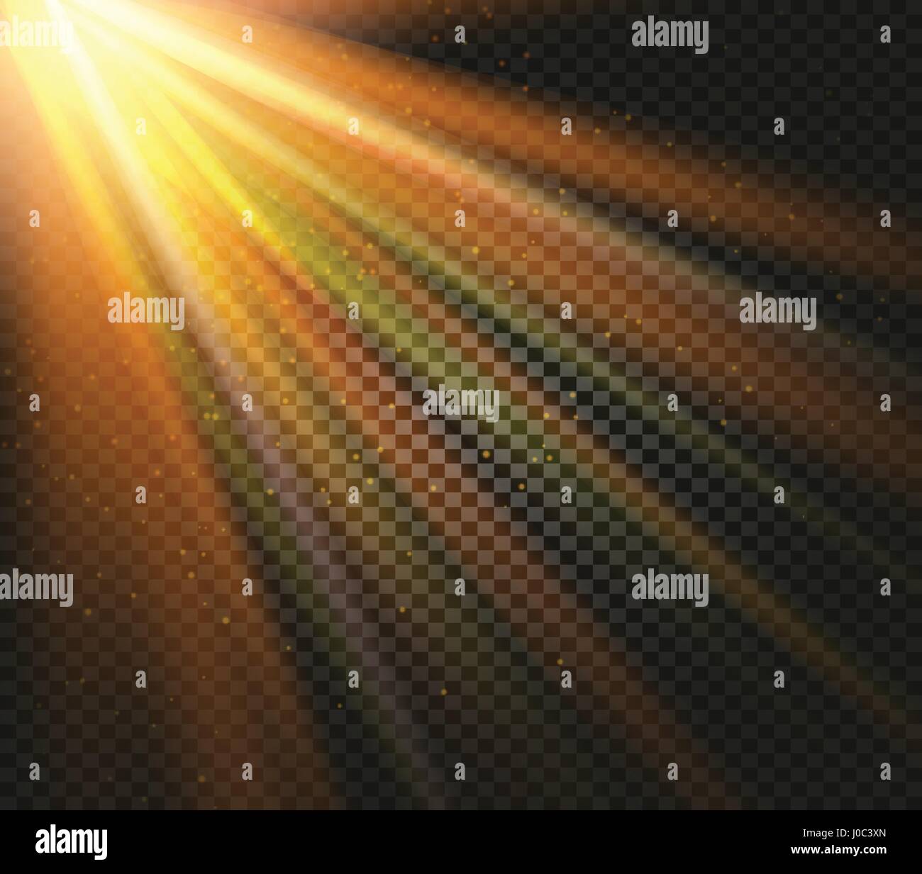 Shining vector orange color light effects, glowing beams on checkered ...