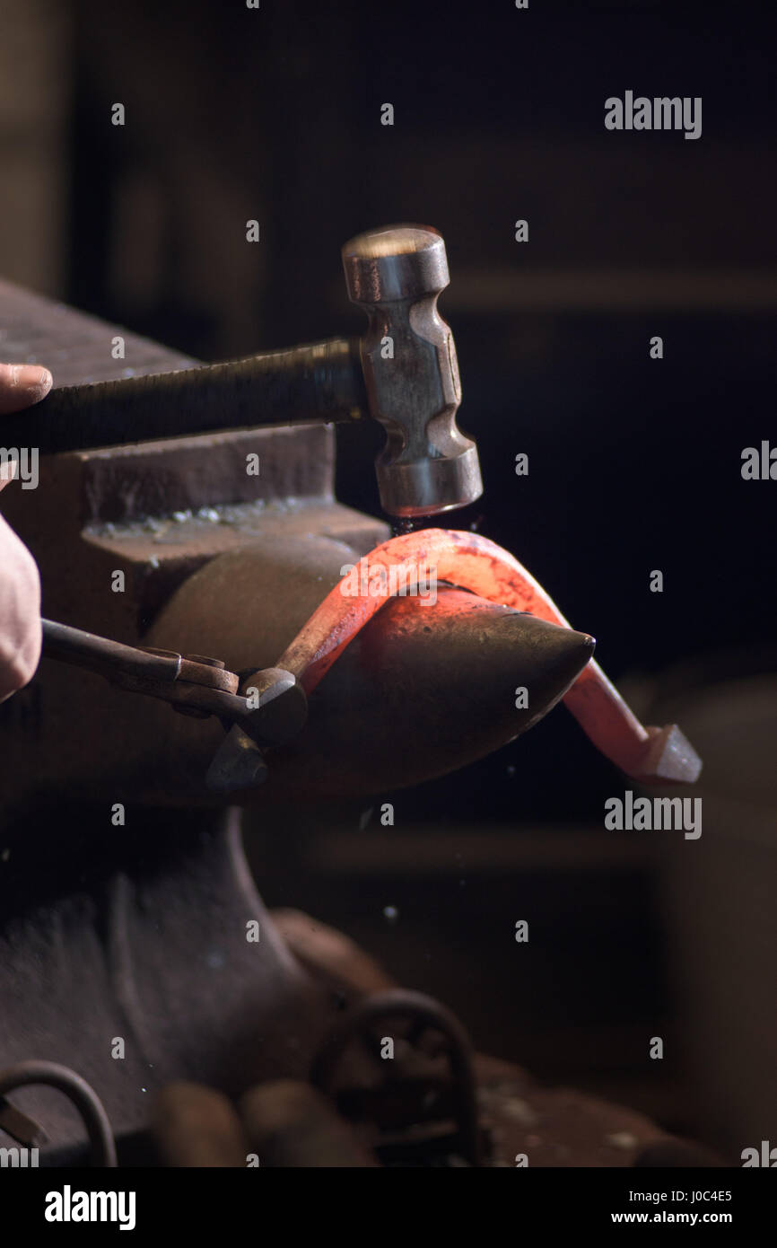 Farrier forging horseshoe on anvil Stock Photo - Alamy
